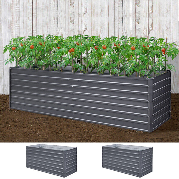 2 in 1 Galvanised Steel Raised Rectangular Garden Bed - Easy Installat ...
