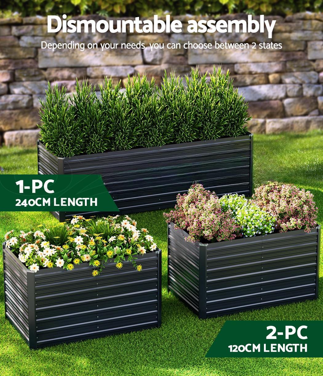 2 in 1 Galvanised Steel Raised Rectangular Garden Bed - Easy Installat ...